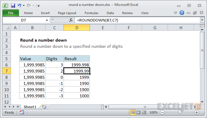 Excel Formula Round A Number Down Exceljet